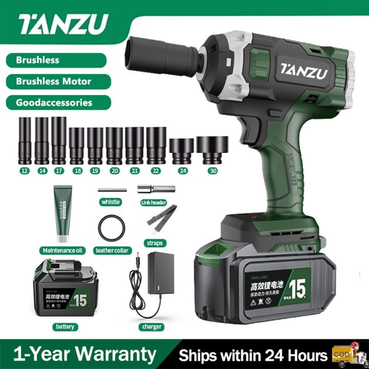 TANZU 6Ah 21V Electric Impact Wrench Cordless Brushless Ratchet Driver ...