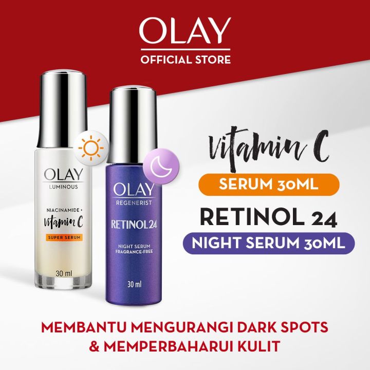 [LEBIH HEMAT] Olay Luminous Vit C Serum 30ml + Retinol Serum 30ml | Lazada Indonesia