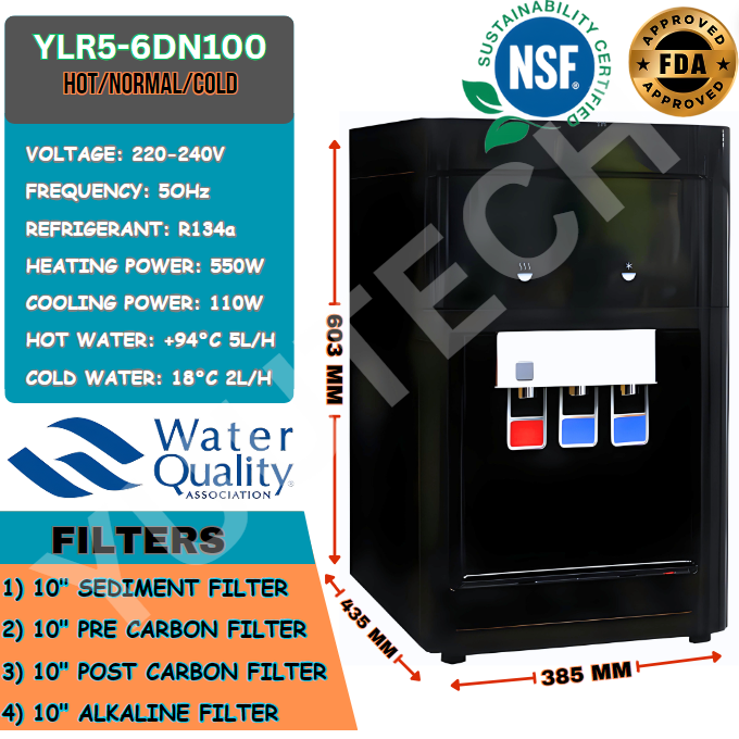 YLR5-6DN100 HOT/NORMAL/COLD WATER DISPENSER with 4 STAGE FILTRATION SYSTEM YUUTECH COUNTER TOP ...