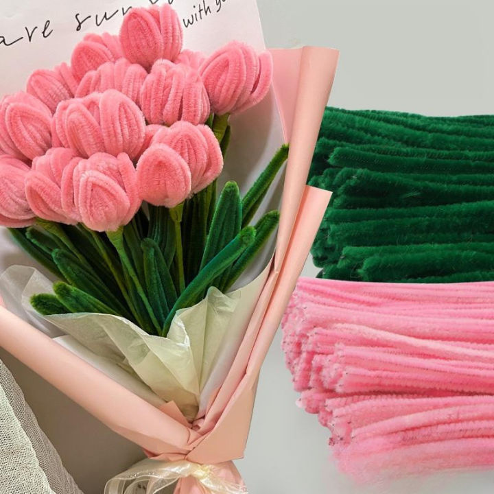 100Pcs Colorful Fuzzy Wire Pipe Cleaner Craft Flower Chenille Twist ...