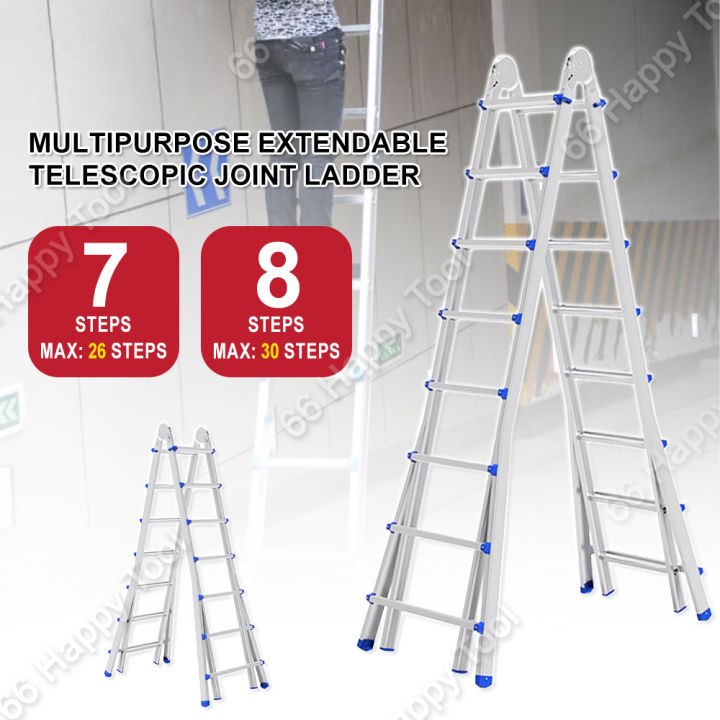 (7 / 8 Steps) Multipurpose Aluminium Telescopic Ladder Double Section ...