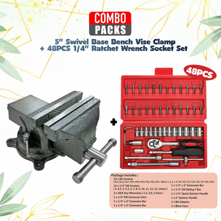 5" Swivel Base Bench Vise Clamp Heavy Duty Ragum Clamp Work Bench Table ...