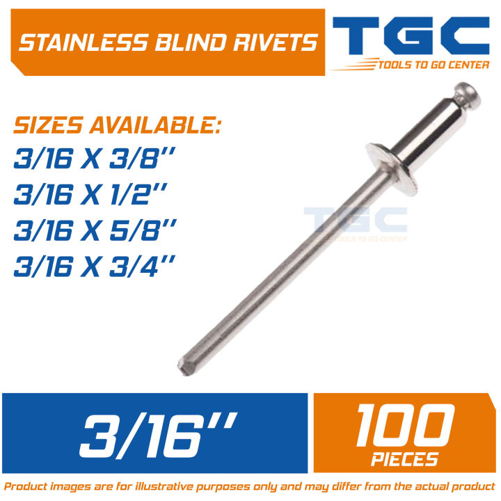 100 PCS Stainless Blind Rivets 3/16 inches Pop Rivets SS304 material ...