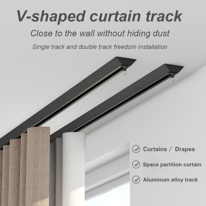 Aluminum Alloy Curtain Track Curtain Rod V-shaped ultra-thin single and ...
