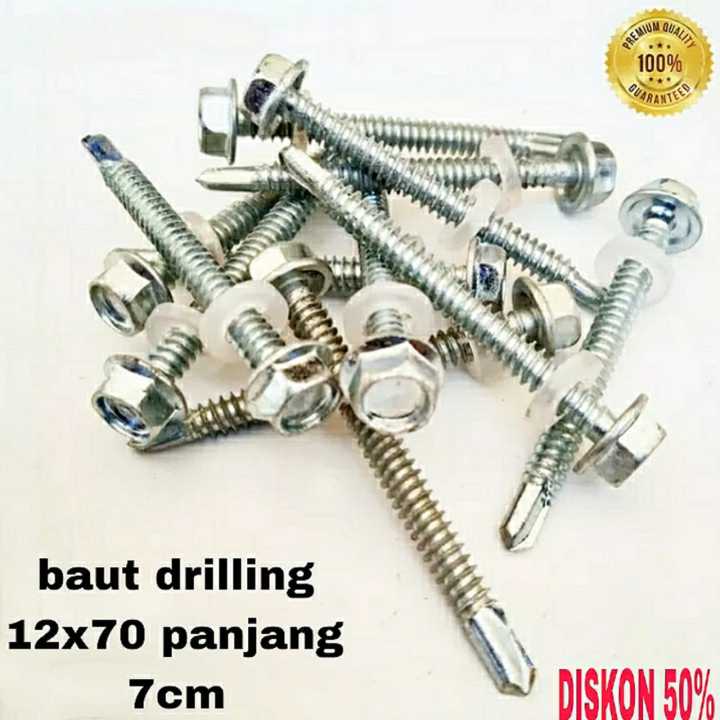 100pcs baut drilling panjang 7cm Self Drilling Screw 12 x 70 isi 100pcs ...