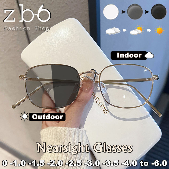 Photochromic Myopia Glasses Metal Eyeglass Frame Anti Blue Light ...