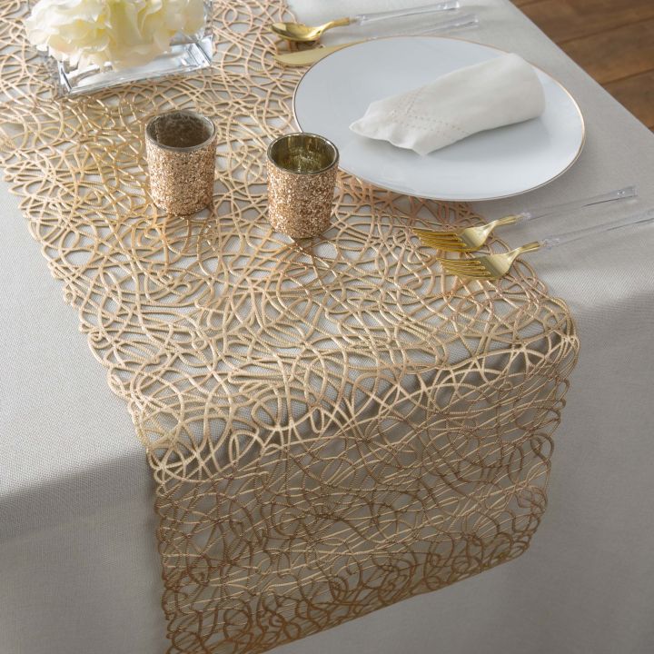 Elegant Blossom Pressed Vinyl Table Runner 13 x 59" Metallic Gold ...
