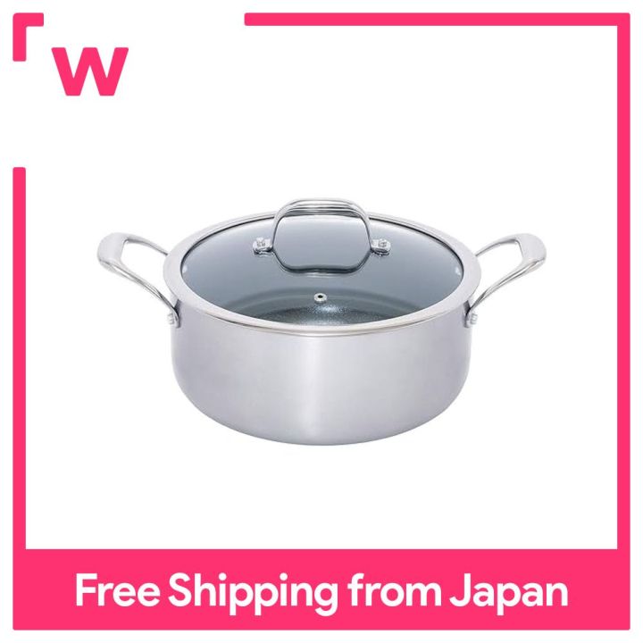 Iris Ohyama Pot, Two-Handed Pot, IH Compatible, 24 cm, Diamond Grace, Silver, KITCHEN CHEF DG ...