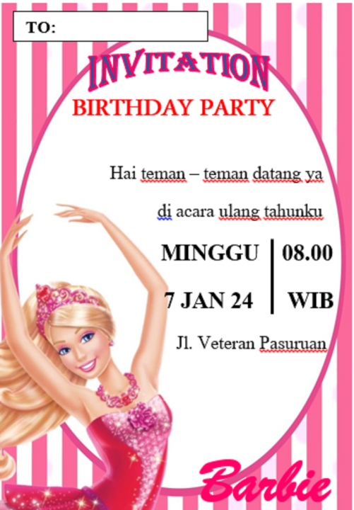 Paket 50pc Undangan Ulang Tahun Paling Murah Karakter Barbie Cetak 1 ...