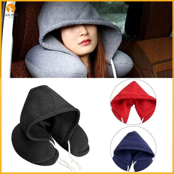 GOUPDO Comfortable U-Shape With Hoodie Hooded Travel Pillow Head Rest ...