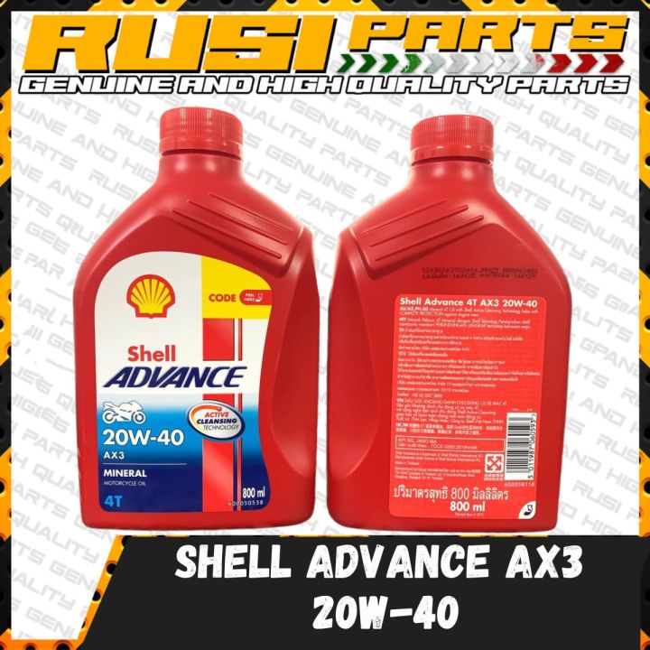 SHELL ADVANCE/SCOOTER AX3/AX5/AX7 800ml/1L 20W-40 GENUINE ENGINE OIL ...