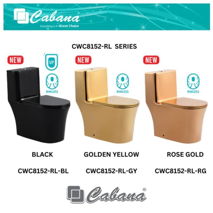 CWC8152-RL SERIES CABANA RIMLESS ONE PIECE WATER CLOSET S-TRAP 250MM ...