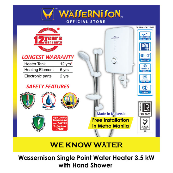 Wassernison Single Point Water Heater 3.5 kW with Shower Kit | Lazada PH
