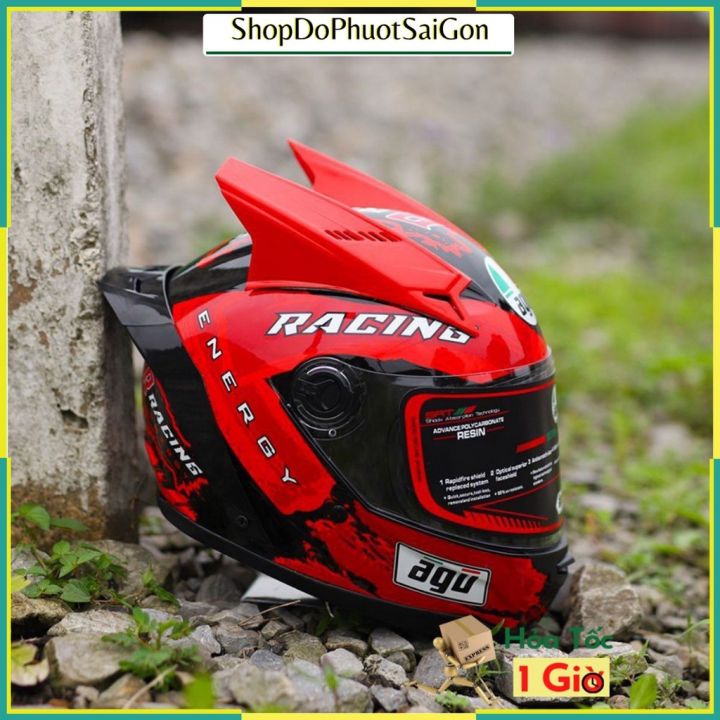 Mũ fullface AGU tem racing đỏ - Nón bảo hiểm đi phượt giá rẻ | Lazada.vn
