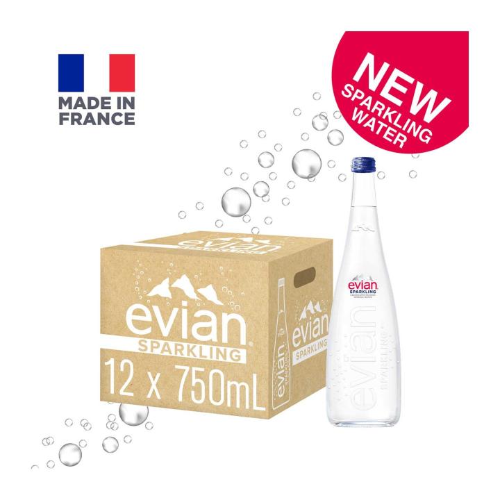 Evian Sparkling Carbonated Natural Mineral Water Glass Bottle 12 x 750ml - Carton | Lazada Singapore