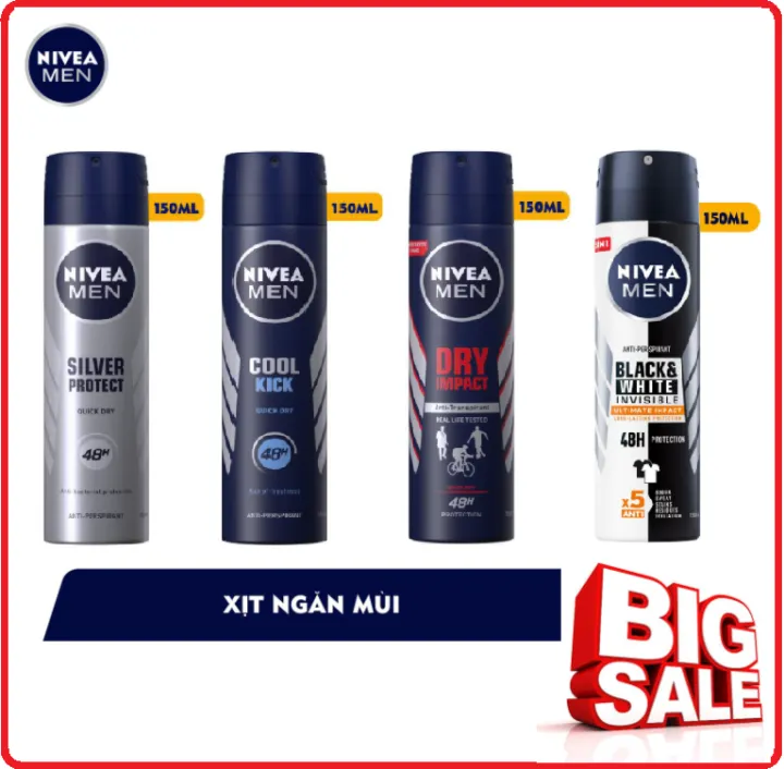 Xịt Ngăn Mùi NIVEA MEN Silver Protect/Cool Kick/Dry Impact/Black ...