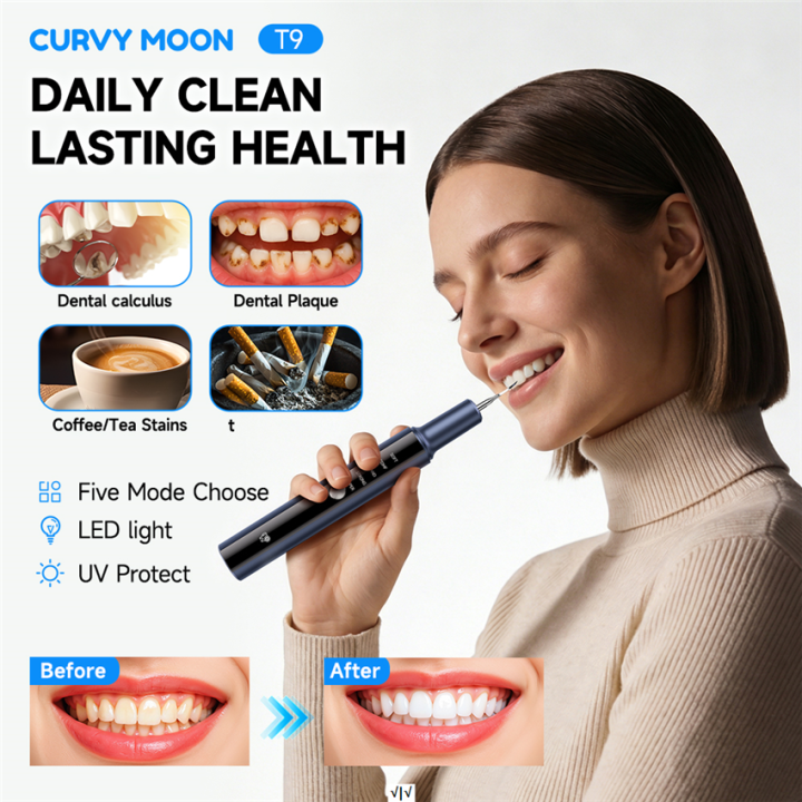 √⊝CURVY MOON T9 Ultrasonic Dental Tartar Cleaner Dental Scaling ...