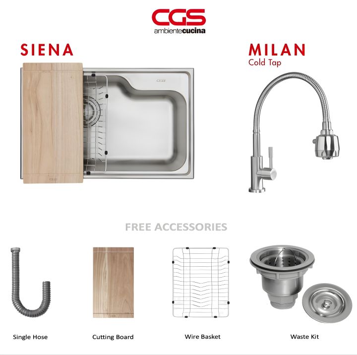 CGS Siena Kitchen Sink + CGS Milan Cold Taps (Stainless Steel 304 ...