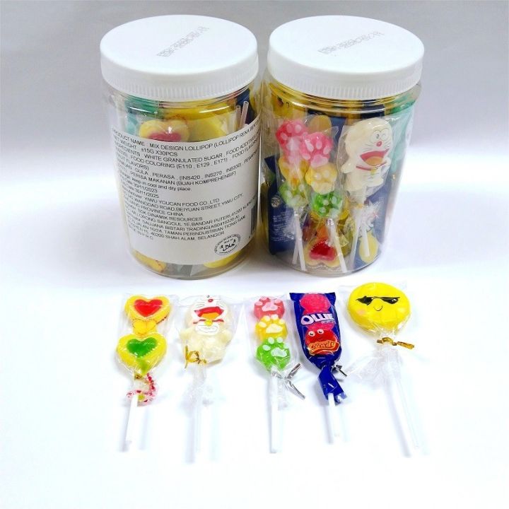 *Ready Stock* Halal 30Pcs Mix Design Lollipop Fruity Flavor (Lollipop ...