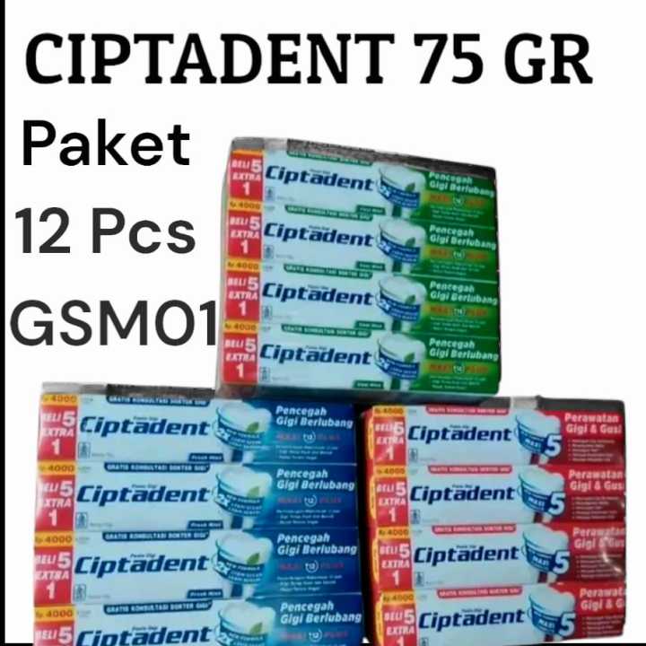 Ciptadent Maxi plus pencegah Gigi berlubang 12 pcs kemasan 75gr.pasta ...