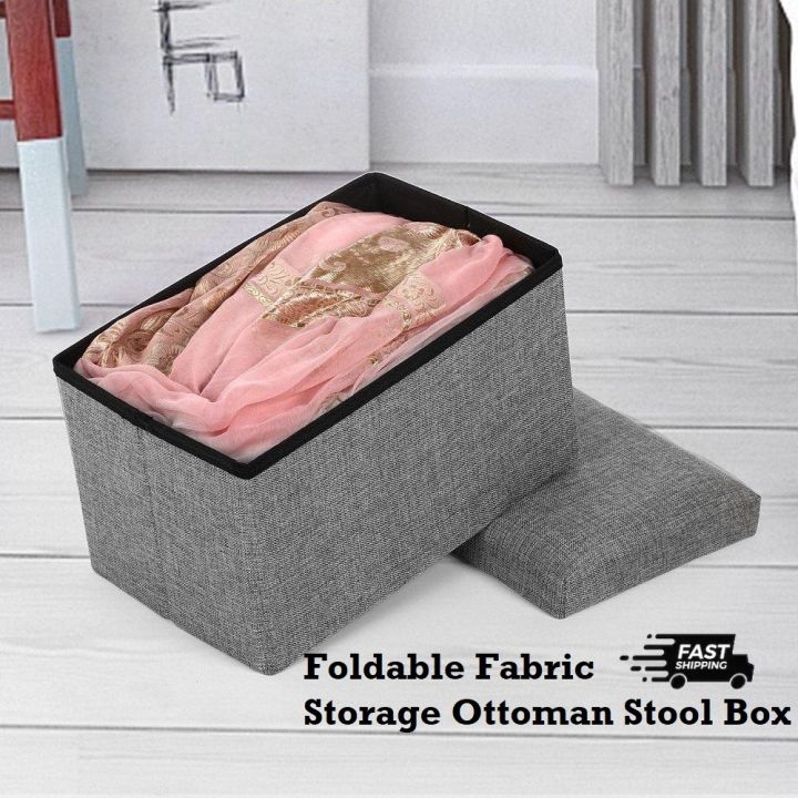 Foldable Fabric Storage Ottoman Stool Box Fabric Foot Stool Bench Seat ...