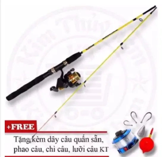 Bộ Cần câu máy 2 khúc Đặc ruột 1m5 KT A1 Yellow + Kèm Máy câu + Dây câu ...