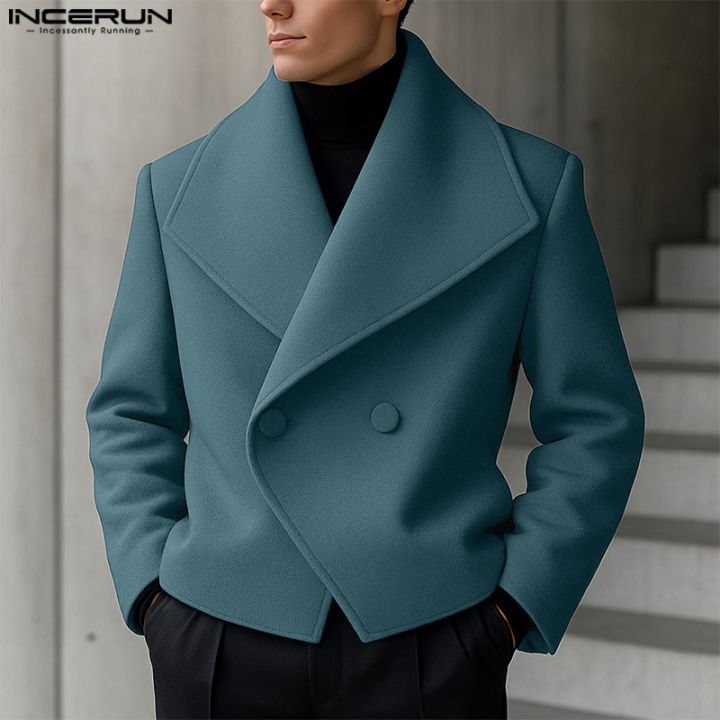 INCERUN Blazer For Men Large Lapel Plain Wool Casual Long Sleeve ...