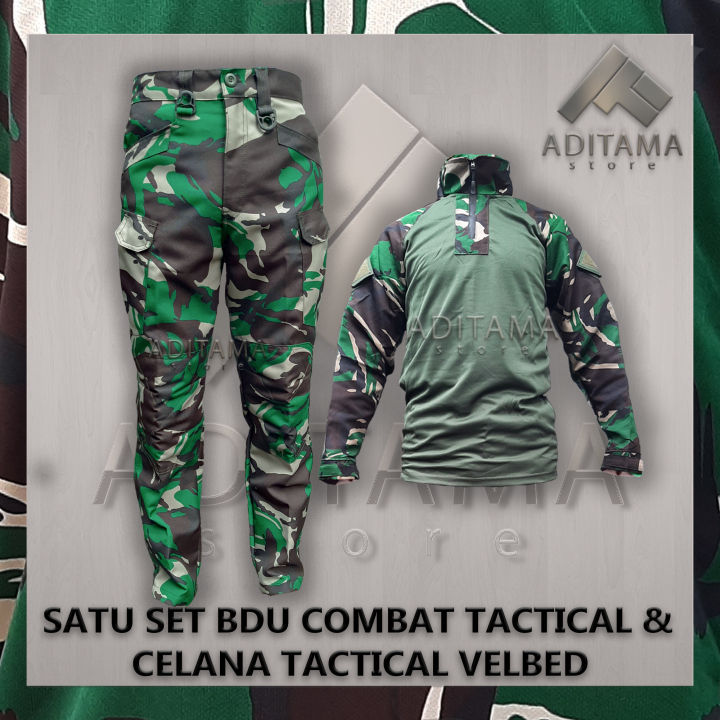 SATU SET SETELAN KAOS BDU COMBAT TACTICAL CELANA TACTICAL OUTDOOR BAHAN VELBED MALVINAS TNI ...