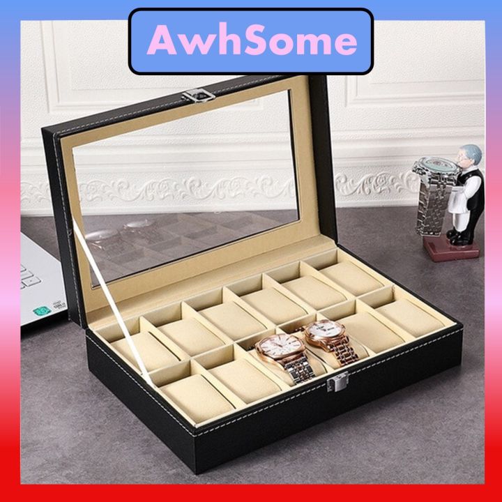 Watch Box Wrist Watches Storage Box Display Slot Case Storage Organizer Leather Watch Case ...