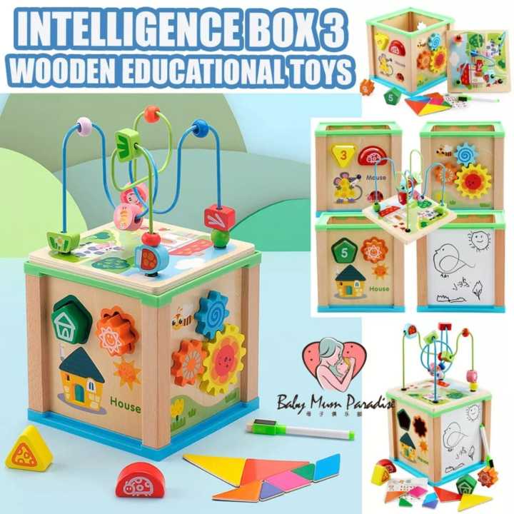 Intelligence Wooden Educational Toy Activity Cube Durable Montessori ...