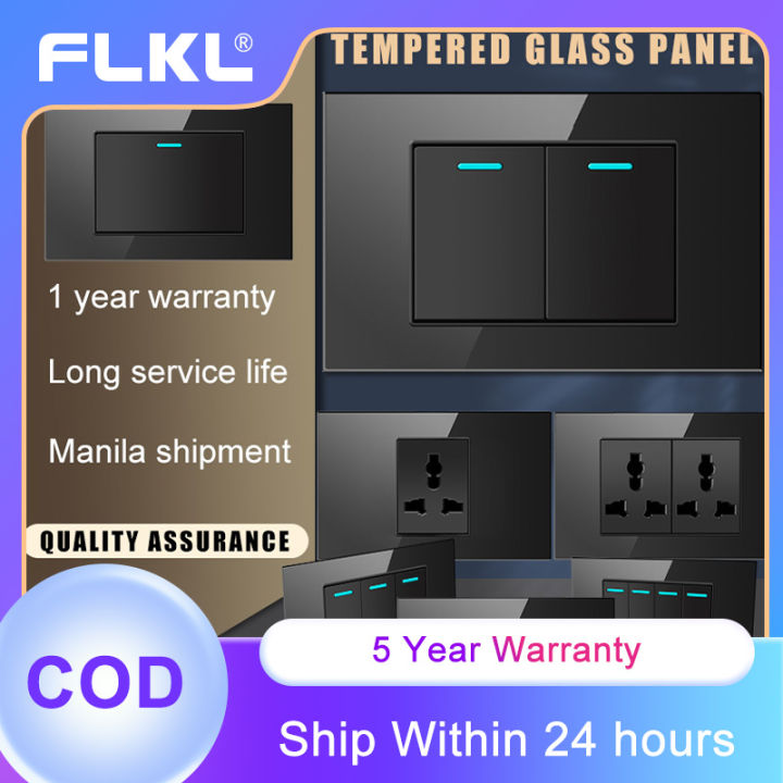FLKL Wall Switch 118 Tempered Glass US Outlet with Light 13A 250V ...