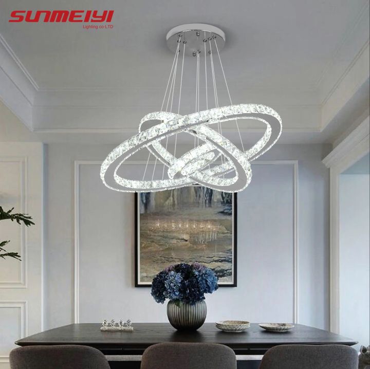 Luxury Crystal Led Chandelier Lamp Home Luminaire Rings Adjustable ...