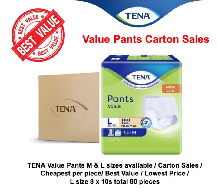TENA Value Pants Adult Diaper / Carton Sales / M (8 x 10s) / L (8 x 10s) | Lazada Singapore