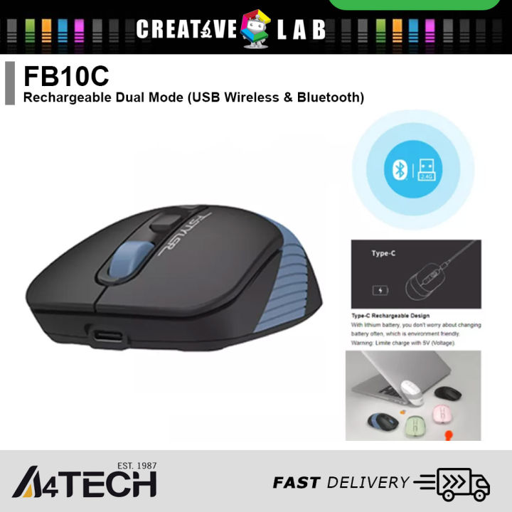 Ash Blue A4tech Fb10c Rechargeable Dual Mode Usb Wireless And Bluetooth