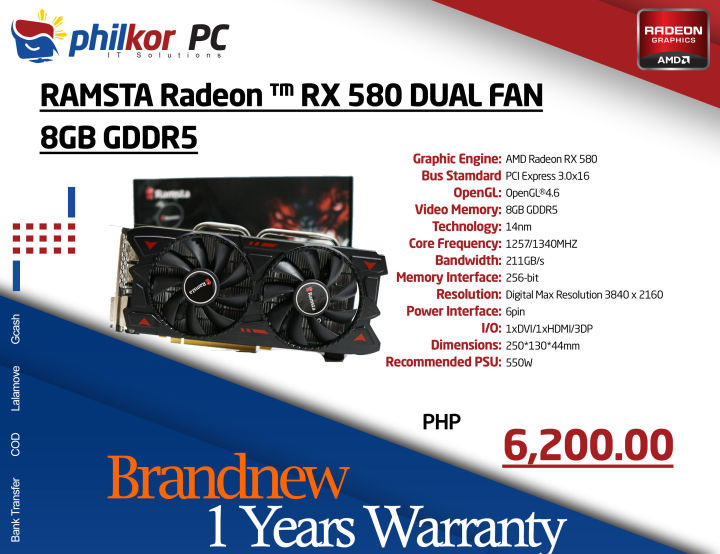 RAMSTA Radeon ™ RX 580 DUAL FANm8GB GDDR5 brandnew | Lazada PH