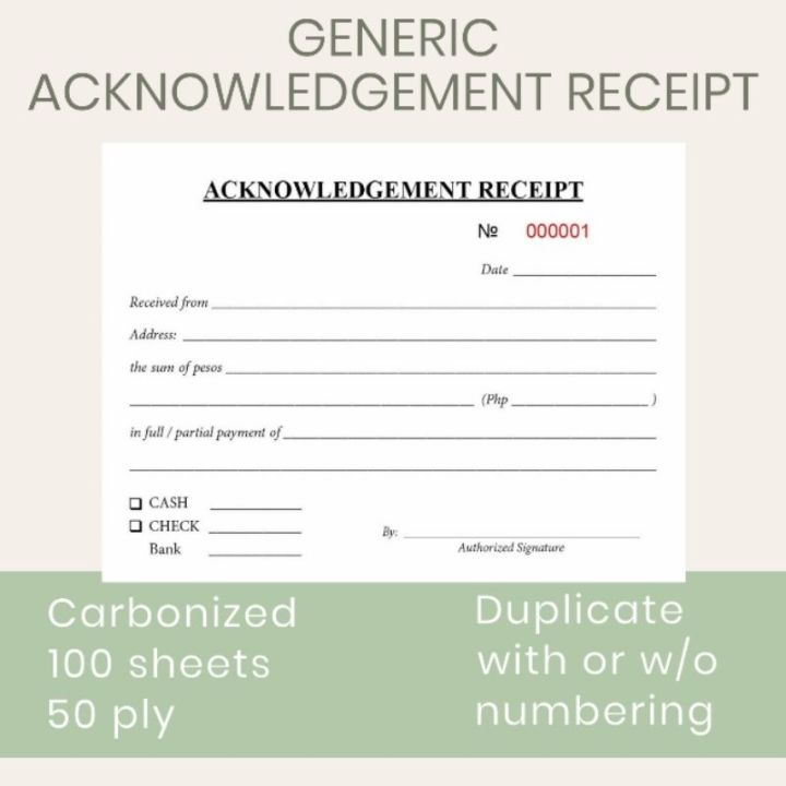 # Plain 4x5 CARBONIZED ACKNOWLEDGEMENT RECEIPT 100 SHEETS/50PLY ...