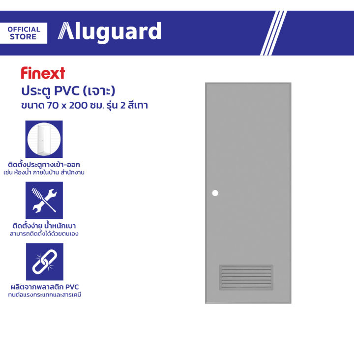 FINEXT ประตู PVC มอก. 70x200 ซม. รุ่น2 สีเทา (เจาะ) |BAN| | Lazada.co.th
