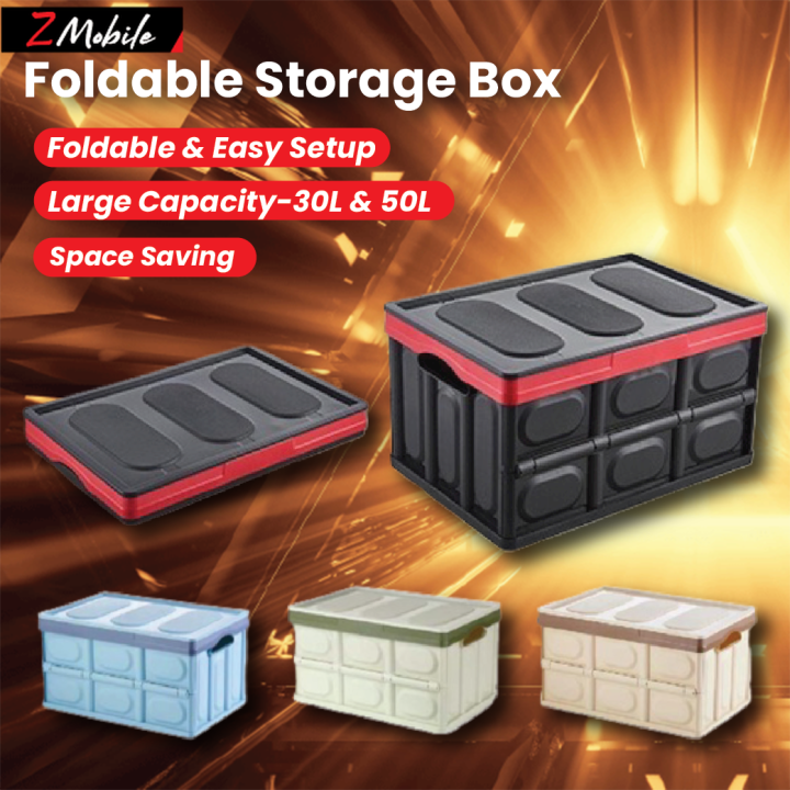 30L/50L Foldable Storage Box Collapsible Bin Container Box Stackable ...