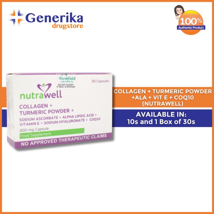 NUTRAWELL COLLAGEN + TURMERIC + SODIUM ASCORBATE + ALA + VIT E + HA ...