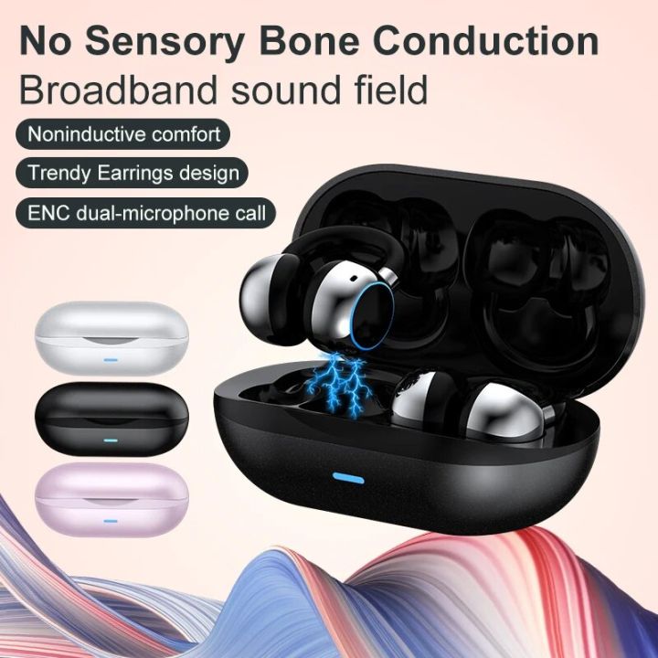 Clip on bone conduction Bluetooth earphones with dual ear wireless ...