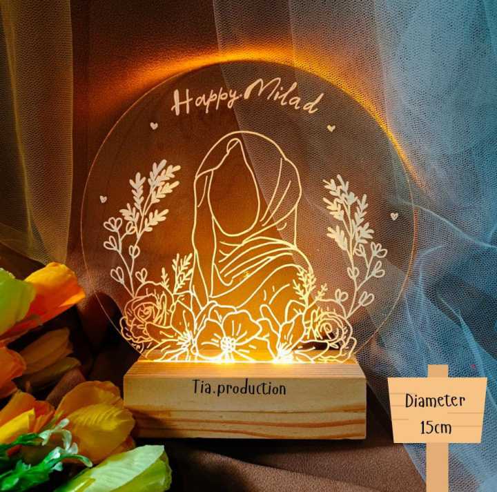 Lettering Bulat Lampu Tidur Gift box Akrilik LED | Karikatur wajah ...