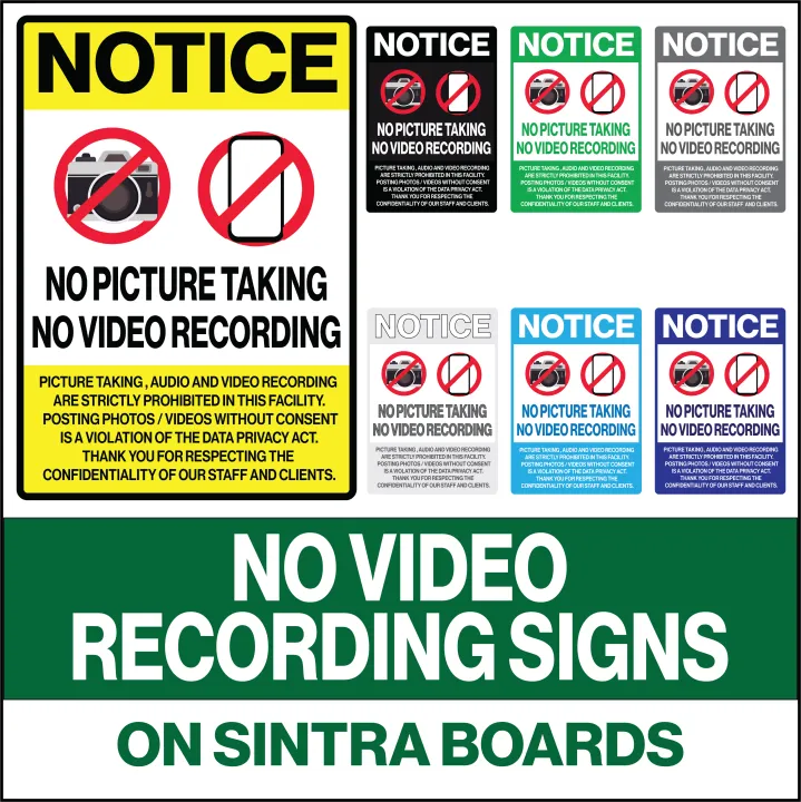 No Picture Taking and No Video Recording Signs on Sintra Boards Safety ...
