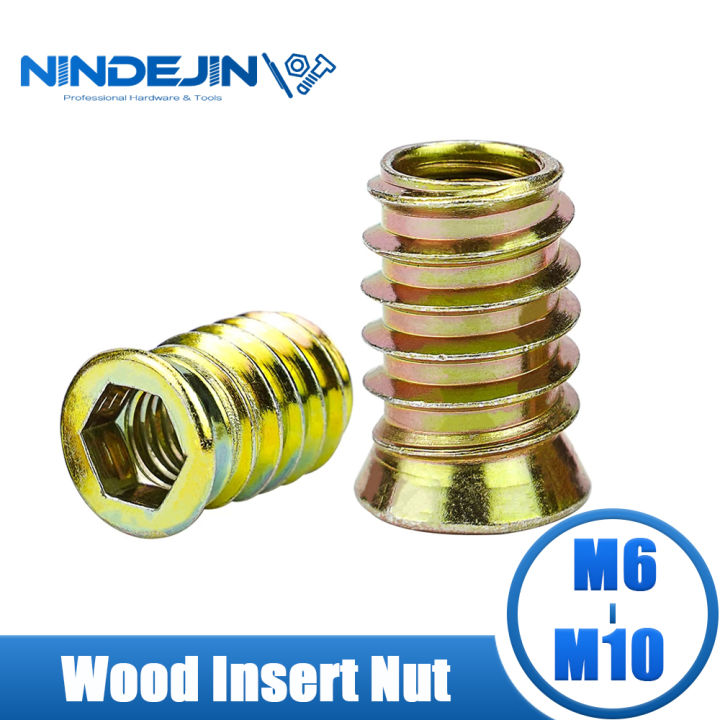 NINDEJIN Wood Insert Nut M6 M8 M10 Zinc Plated Carbon Steel Wood ...