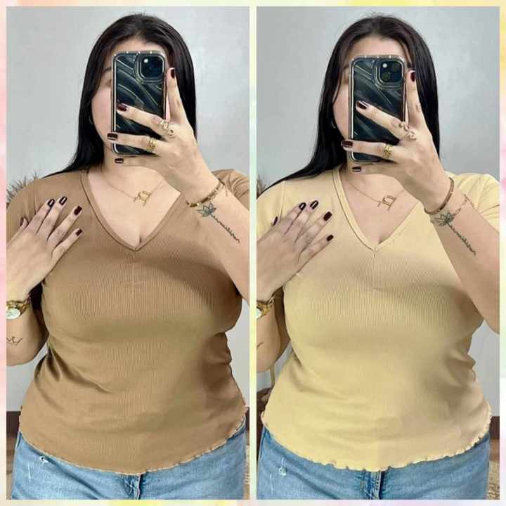 3XL • Plus Size Plain V Neck Ruched Lettuce Top | Lazada PH