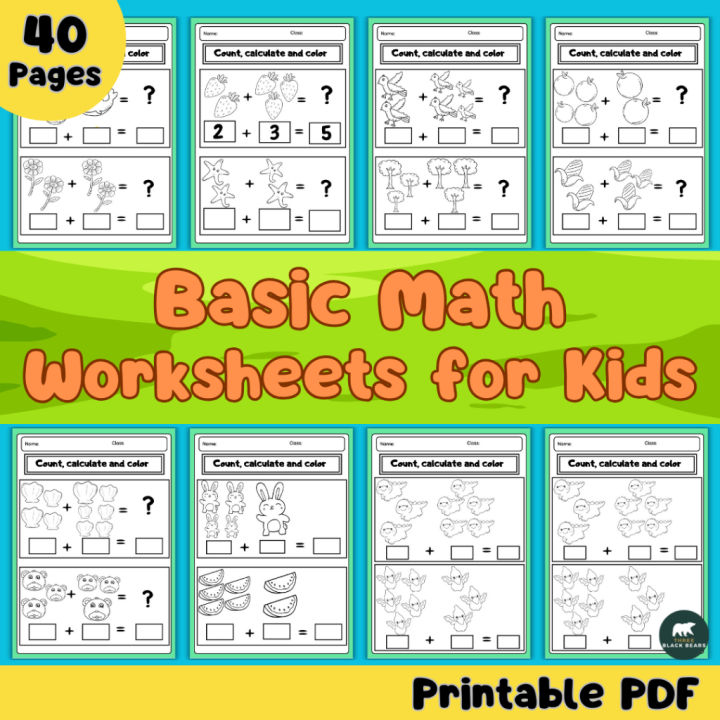 Printable PDF Basic Math Worksheets for Kids | 40 Pages of Addition ...