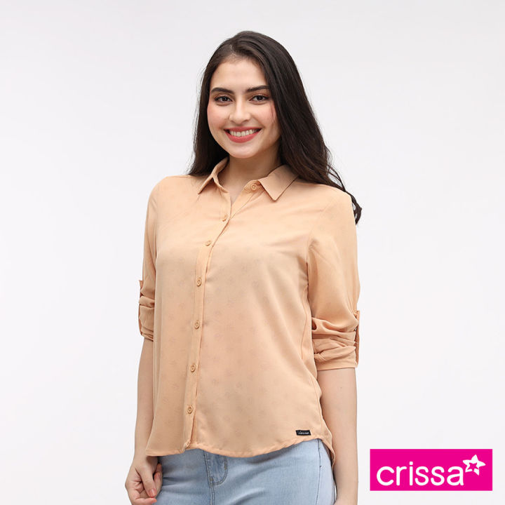 Crissa Linen Dots Woven Long Sleeves Blouse CLT29-0112 | Lazada PH