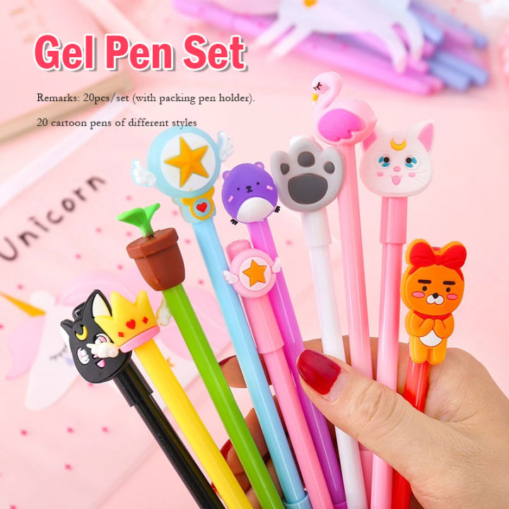 20Pcs 0.5mm Black Gel Pen Set Cute Cartoon Student Signature Creative ...
