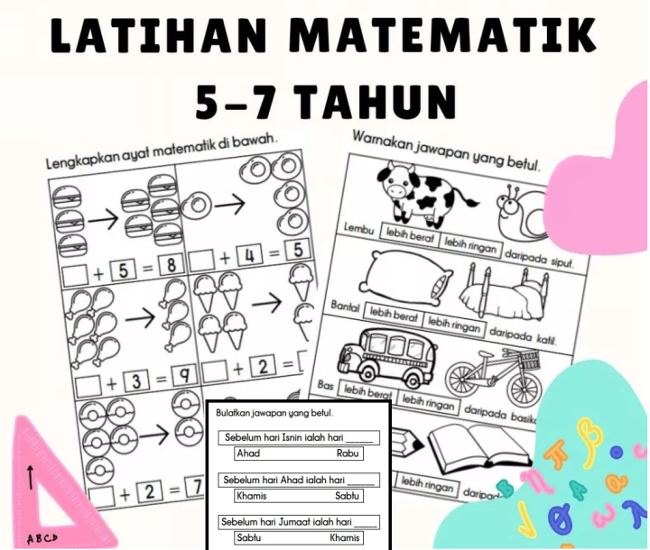 Latihan Topikal Matematik 5-7 Tahun Tadika Pra Sekolah Rendah Bahasa ...