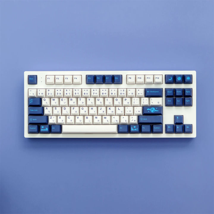 GMK Blue Moon 129 KeysSet PBT Keycaps DYE-SUB Simple Blue White Cherry ...