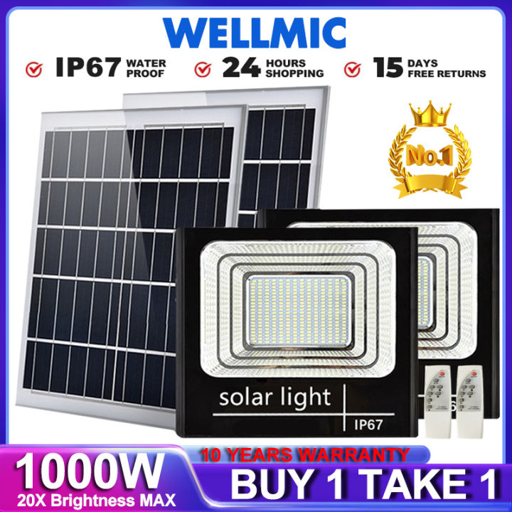 WELLMIC 1000W Solar Light Outdoor LED Light Solar Flood Waterproof ...